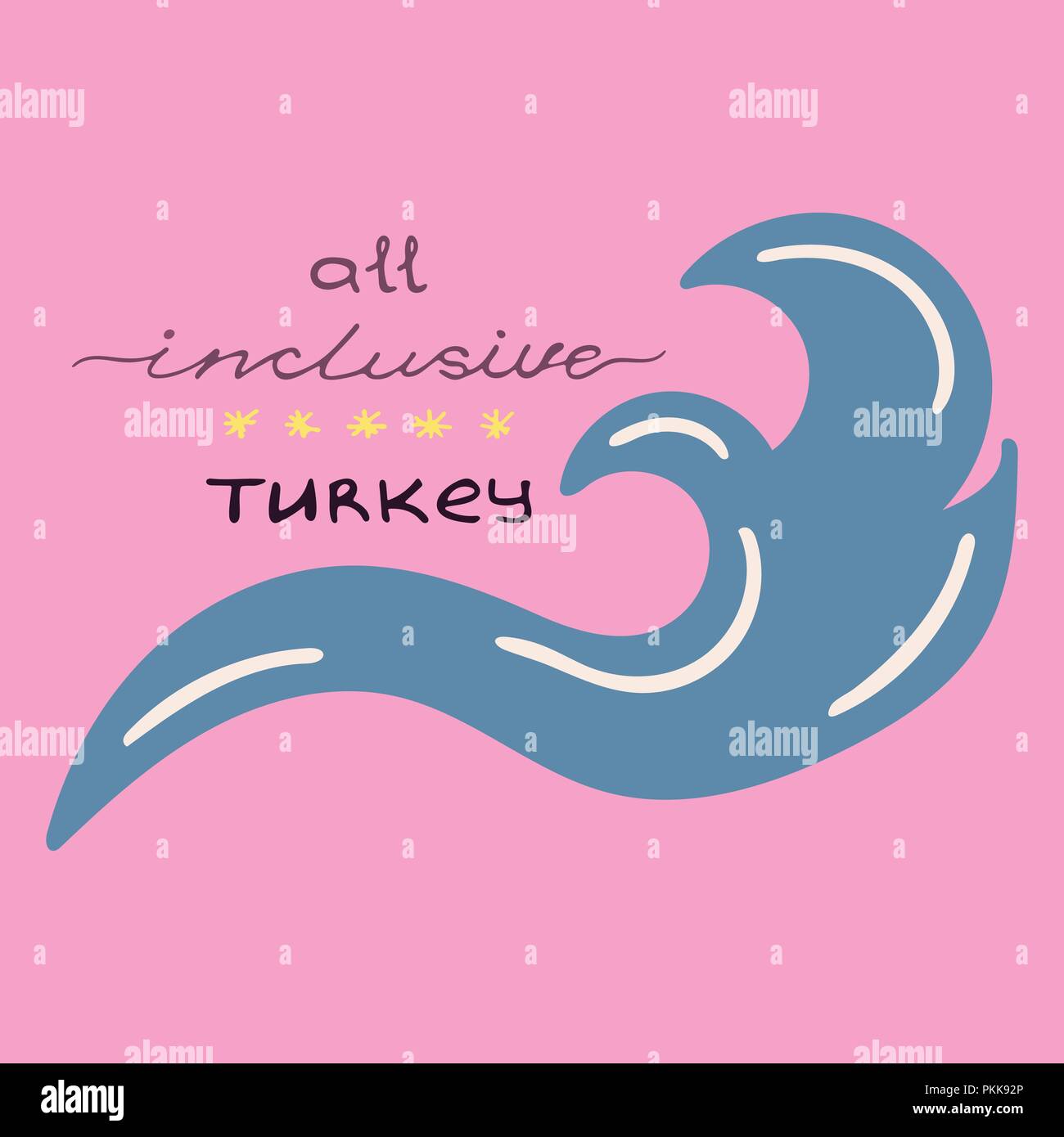 Illustration for Turkish hotels with all inclusive. Color hand-drawn ...