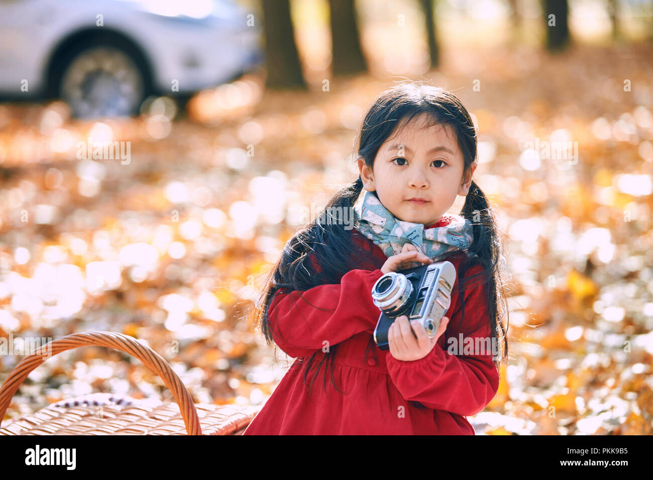 Lovely little girl with a camera Stock Photo - Alamy