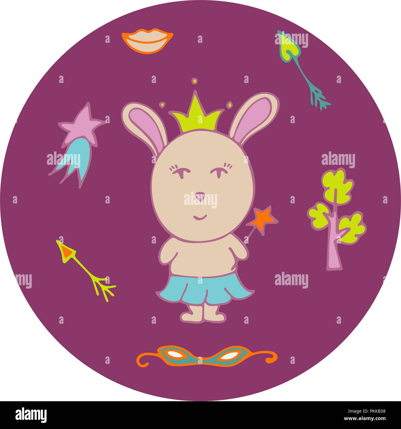 Hand-drawn rabbit the fairy in a crown and with a magic wand Stock ...