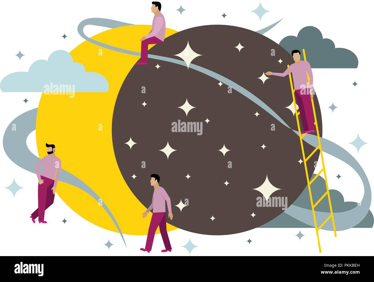 Vector illustration with little men for a solar eclipse Stock Vector ...
