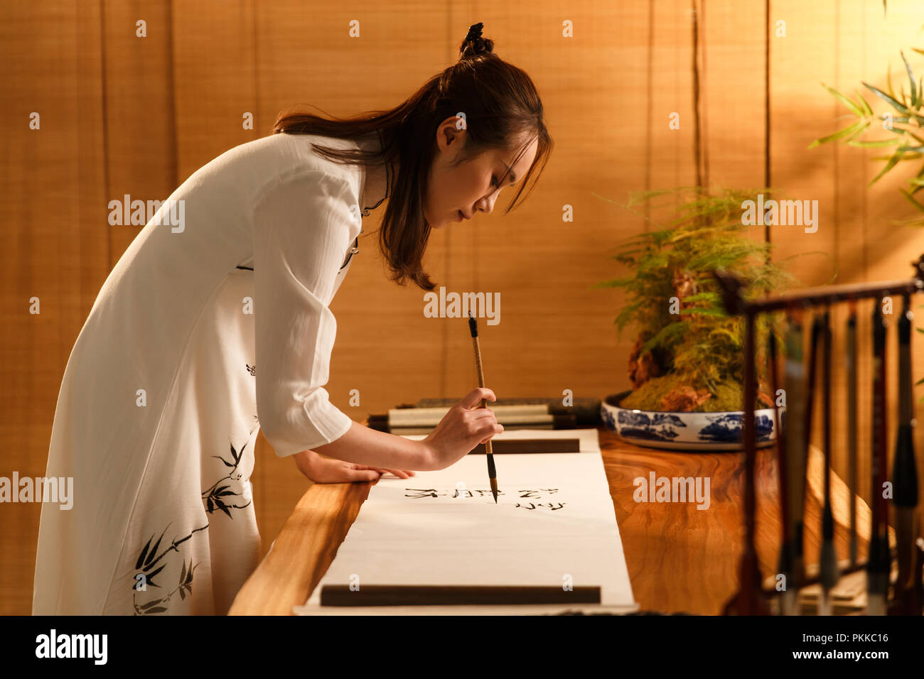 Young women in practice calligraphy Stock Photo - Alamy