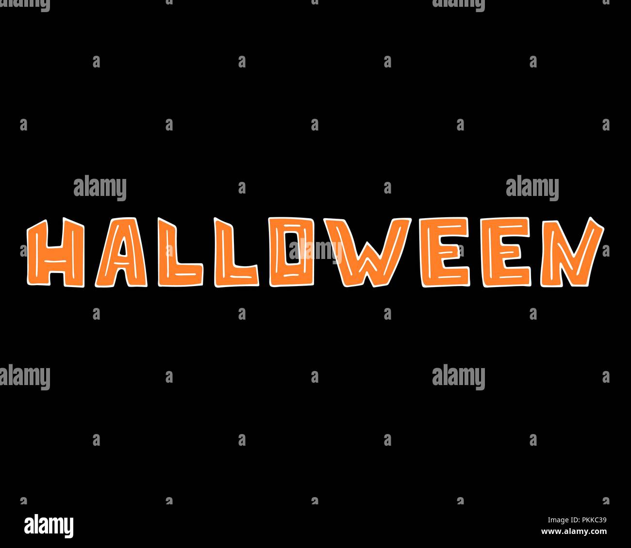 Hand-drawn orange unique lettering for halloween on the black ...