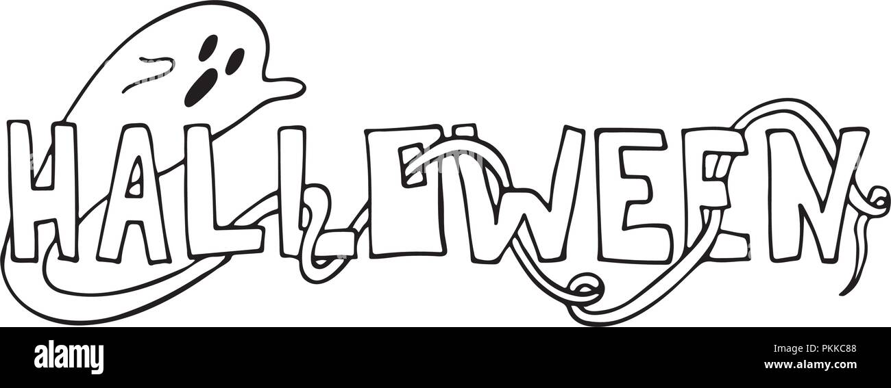 Monochrome hand-drawn halloween lettering with a ghost Stock Vector ...