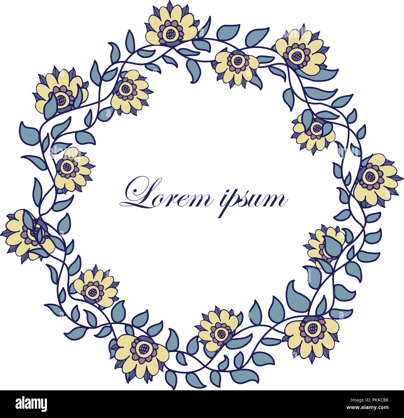 Hand-drawn round flower frame on a white background Stock Vector Image ...