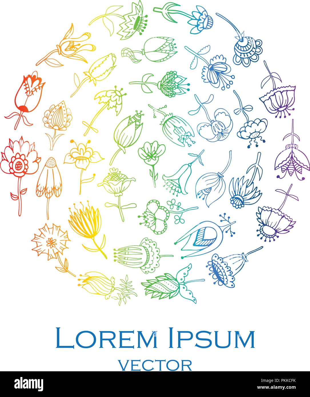 Illustration for design with hand-drawn flowers. Round form Stock ...