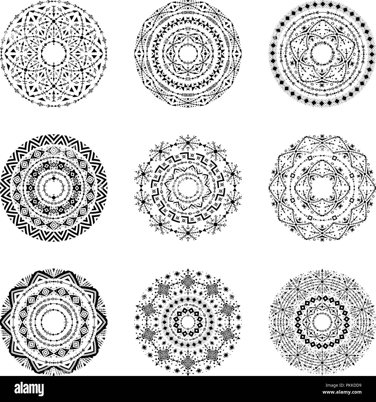Monochrome set of vector mandalas in tribal style Stock Vector Image ...