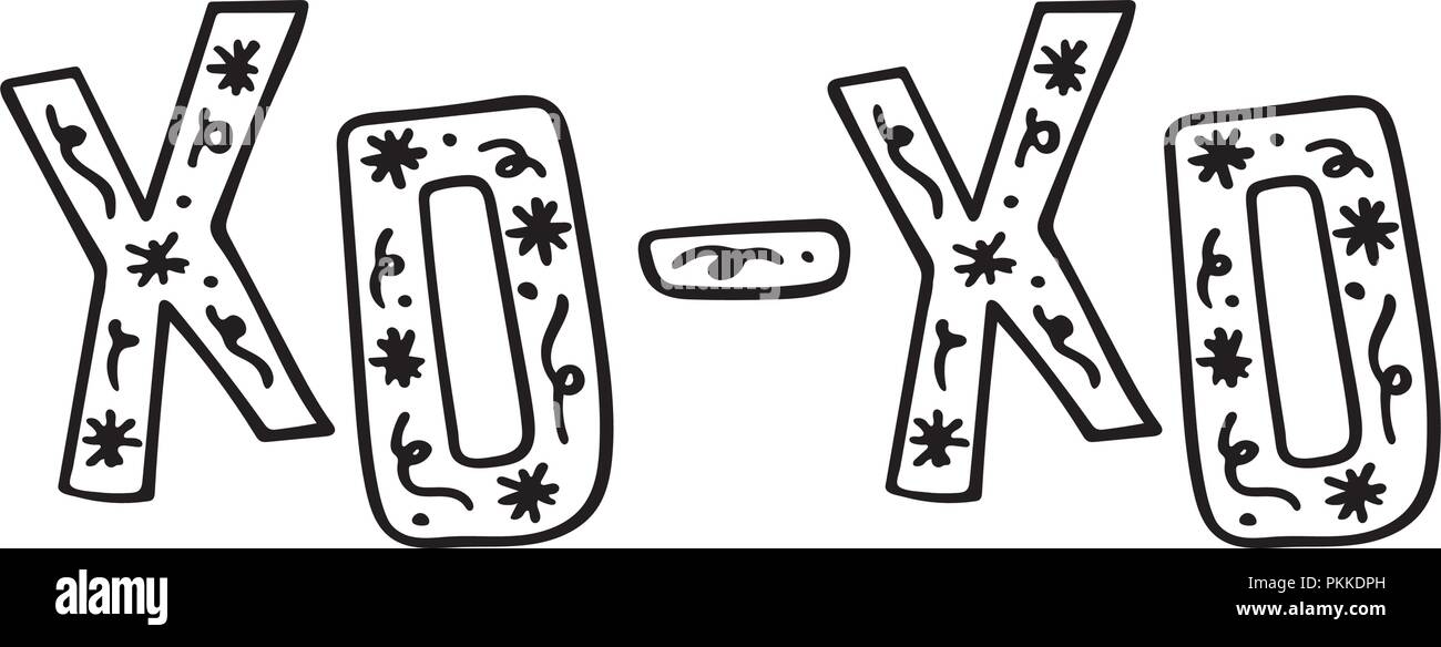 Christmas hand-drawn lettering with doodles - XO-XO. Black-and-white ...