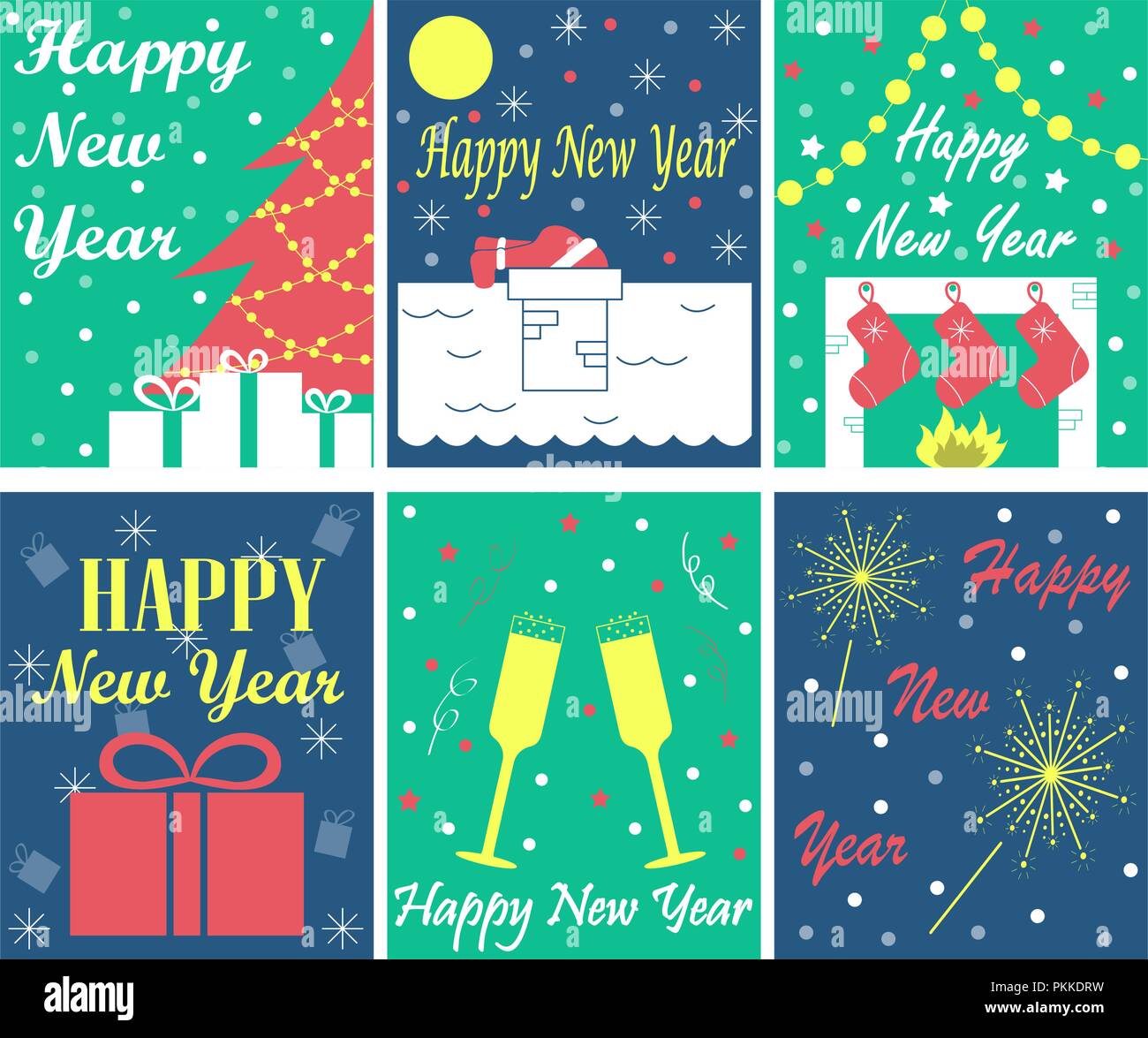 The set of 6 greeting cards for New Year Stock Vector Image & Art - Alamy