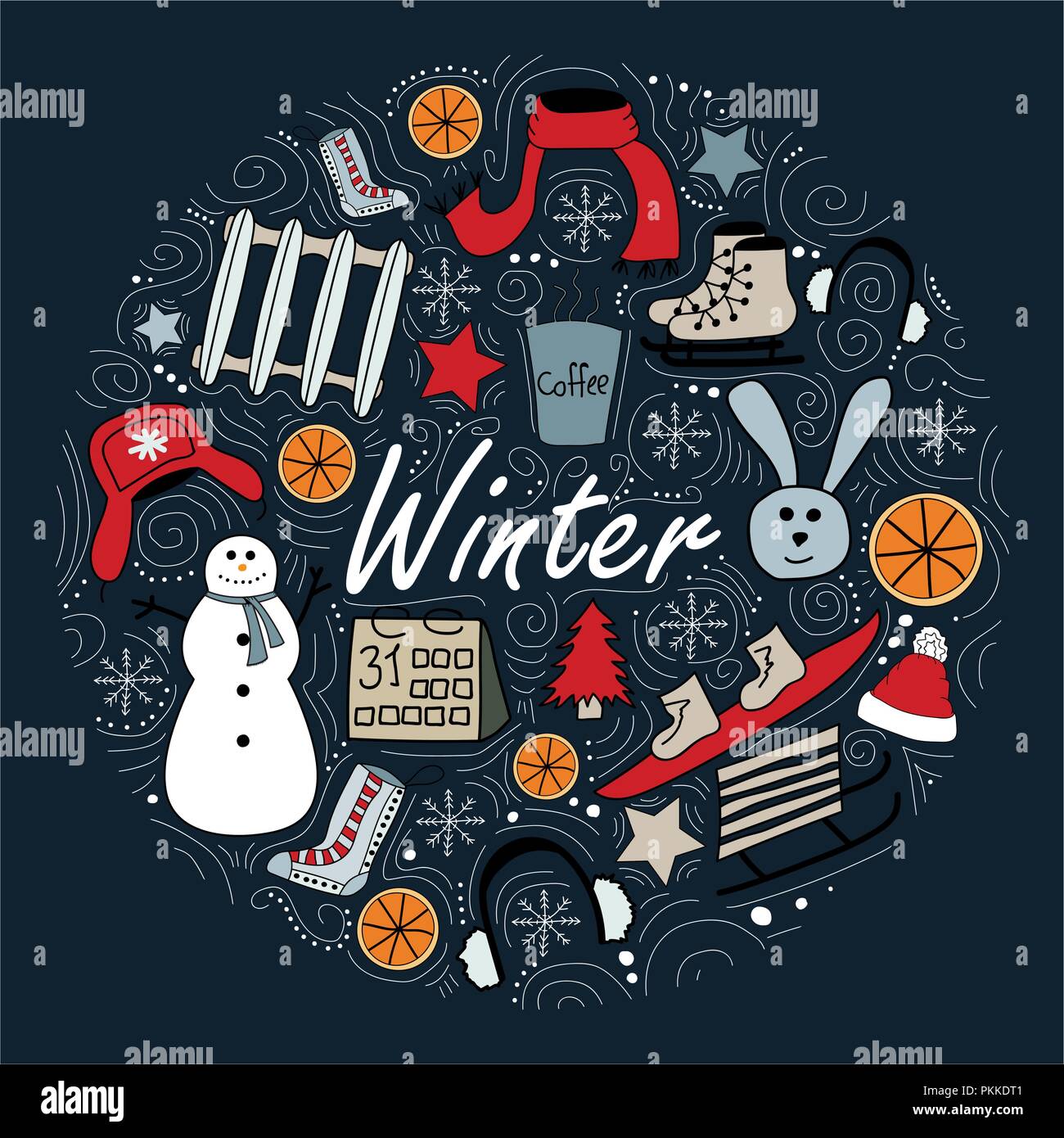 The circle with winter images. Vector illustration Stock Vector Image ...