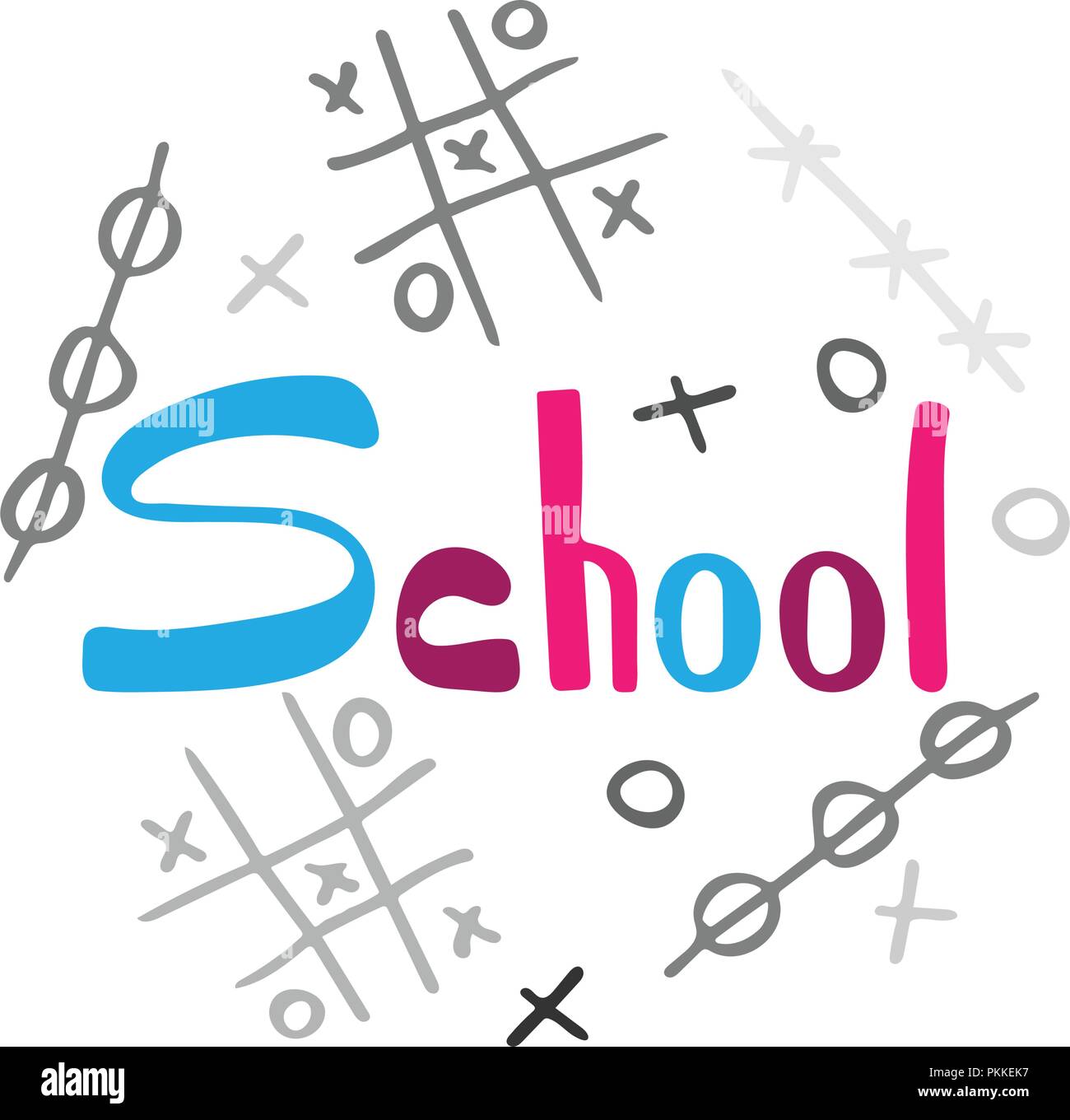 Unique school hand-drawn lettering with doodles. Tic-tac-toe Stock ...