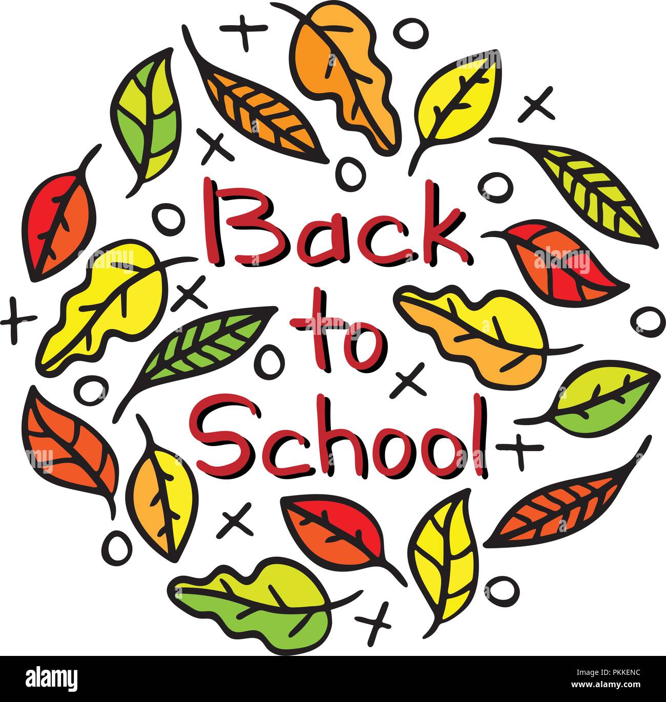 Hand-drawn lettering - Back to school, with leaves and tic-tac-toe ...