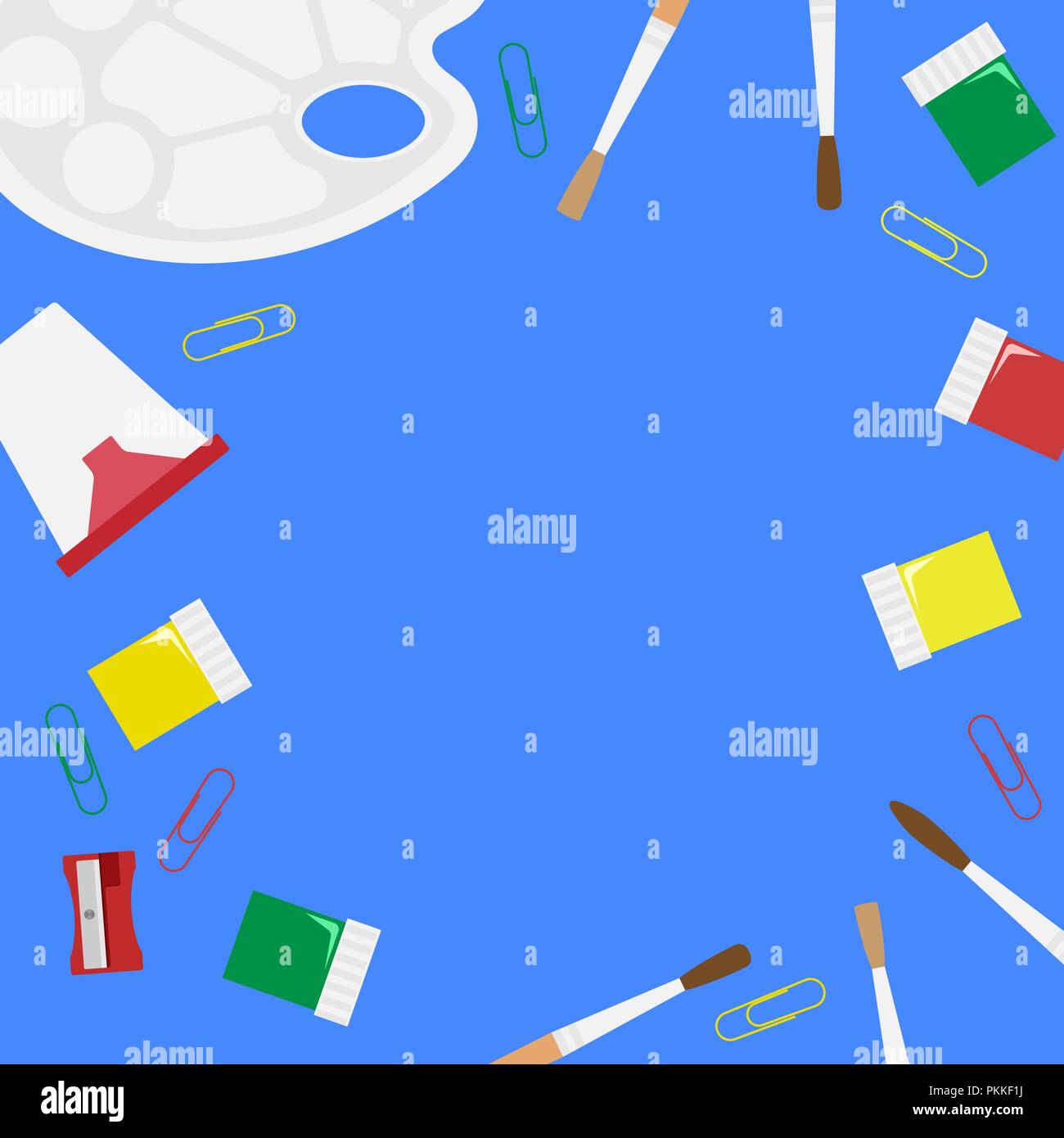 Flat lay vector illustration with creative tools and stationery Stock ...