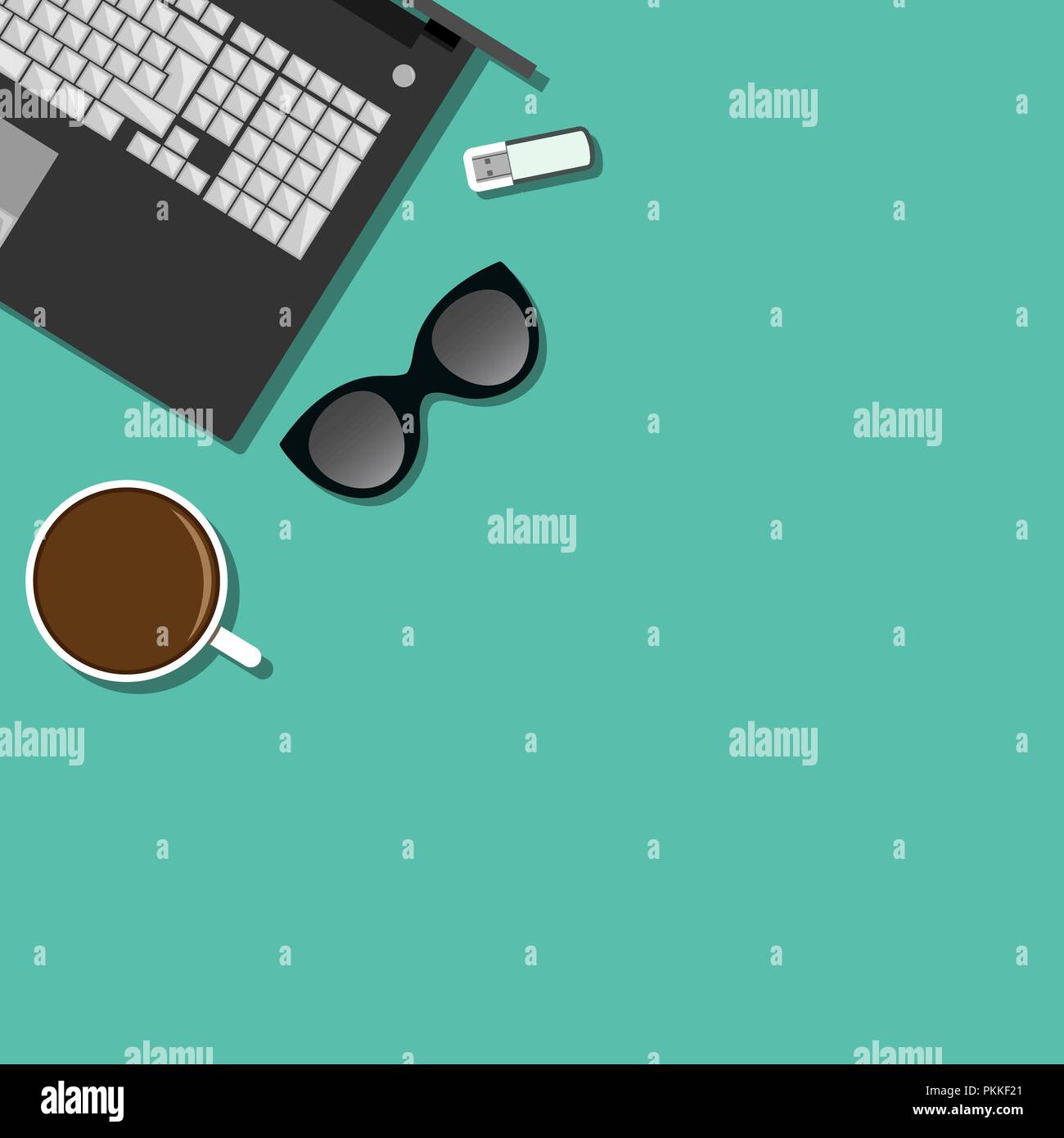 Flat lay vector illustration with laptop and coffee Stock Vector Image ...