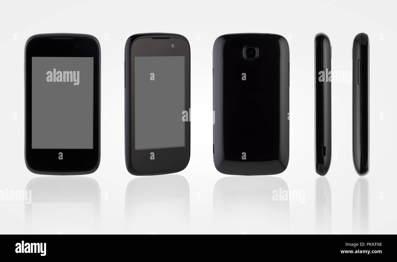 modern mobile phone on white background with reflection review with ...