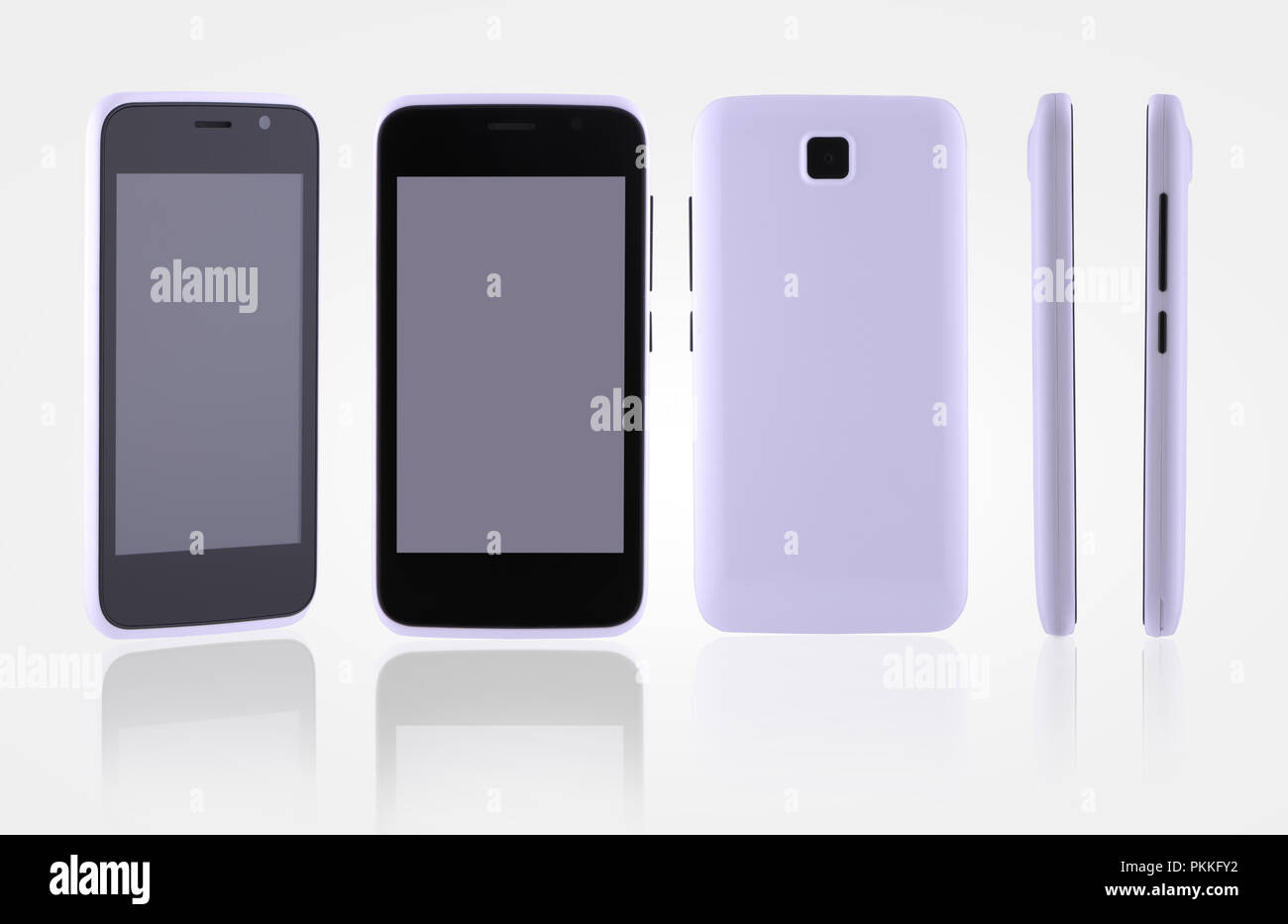 modern mobile phone on white background with reflection review with ...