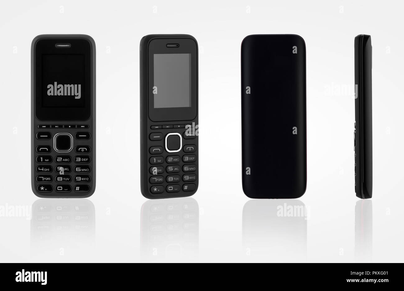 from different angles push-button mobile phone on white background with ...