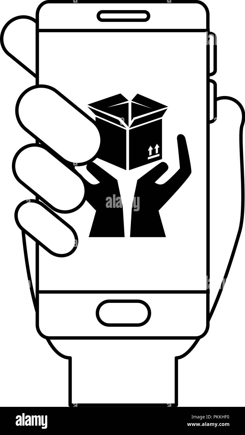 smartphone with box carton and hands protection Stock Vector Image ...