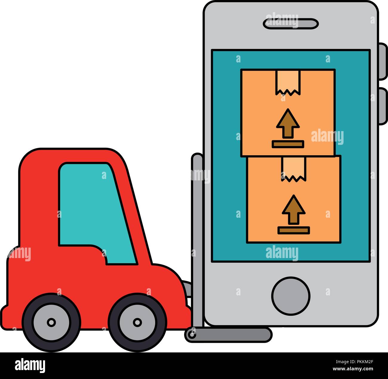 forklift vehicle with smartphone and boxes Stock Vector Image & Art - Alamy