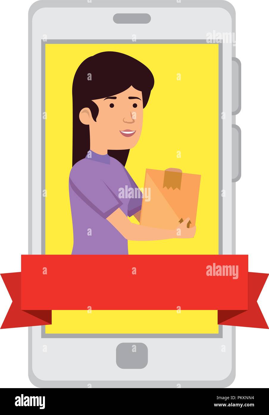 smartphone with woman receiving merchandise Stock Vector Image & Art ...
