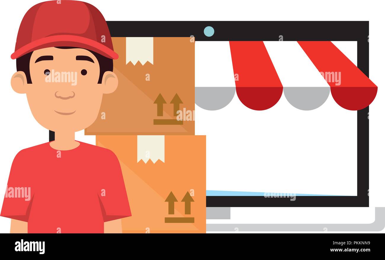 Logistics laptop computer delivery transportation Stock Vector Images ...