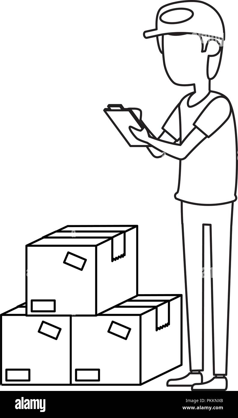 delivery worker with boxes and checklist Stock Vector Image & Art - Alamy