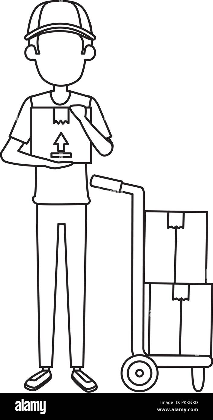 delivery worker with cart Stock Vector Image & Art - Alamy