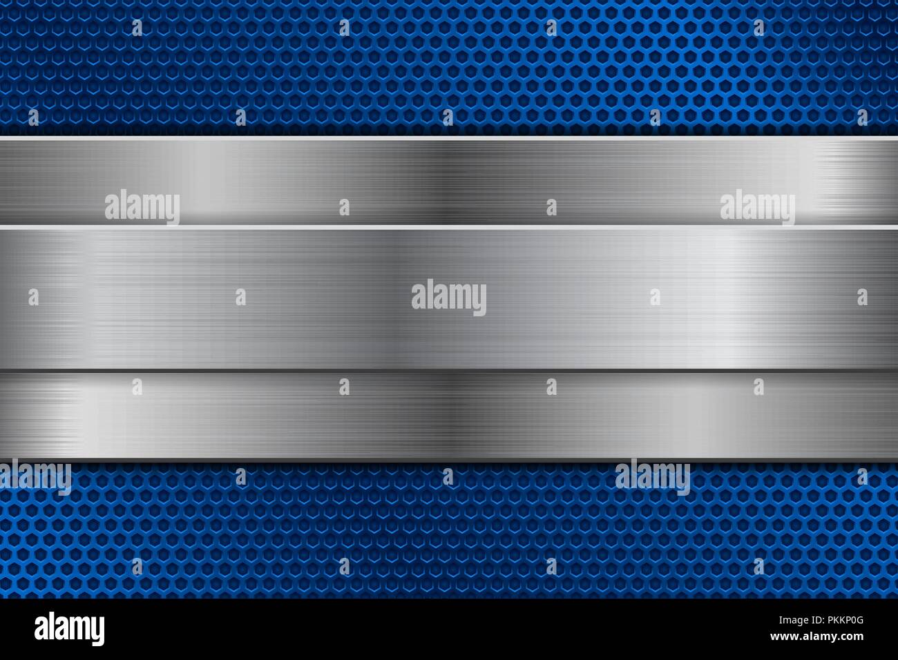 Blue metal perforated background with brushed steel plate Stock Vector ...