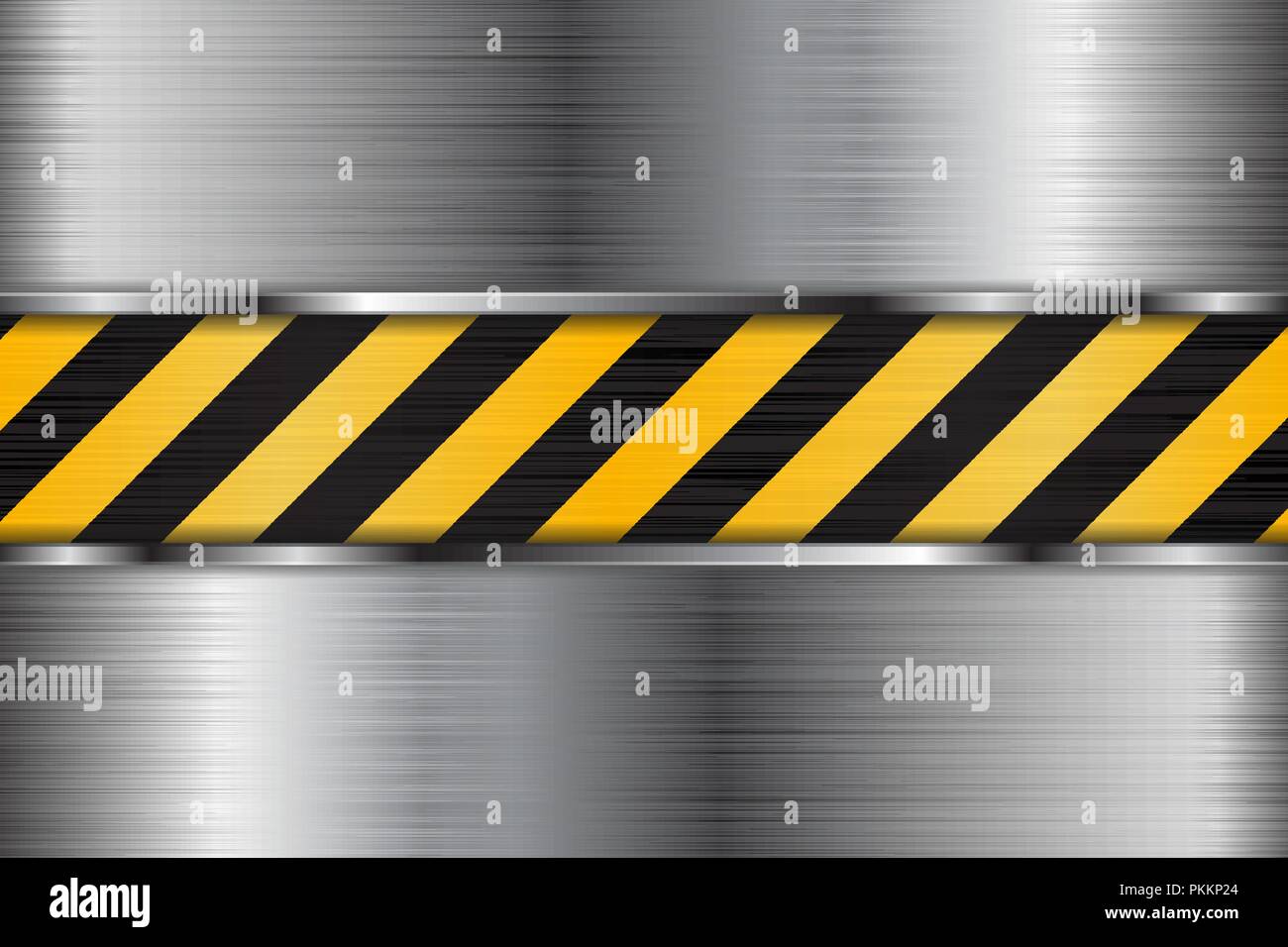 Brushed metal texture with black yellow stripes. Under construction ...