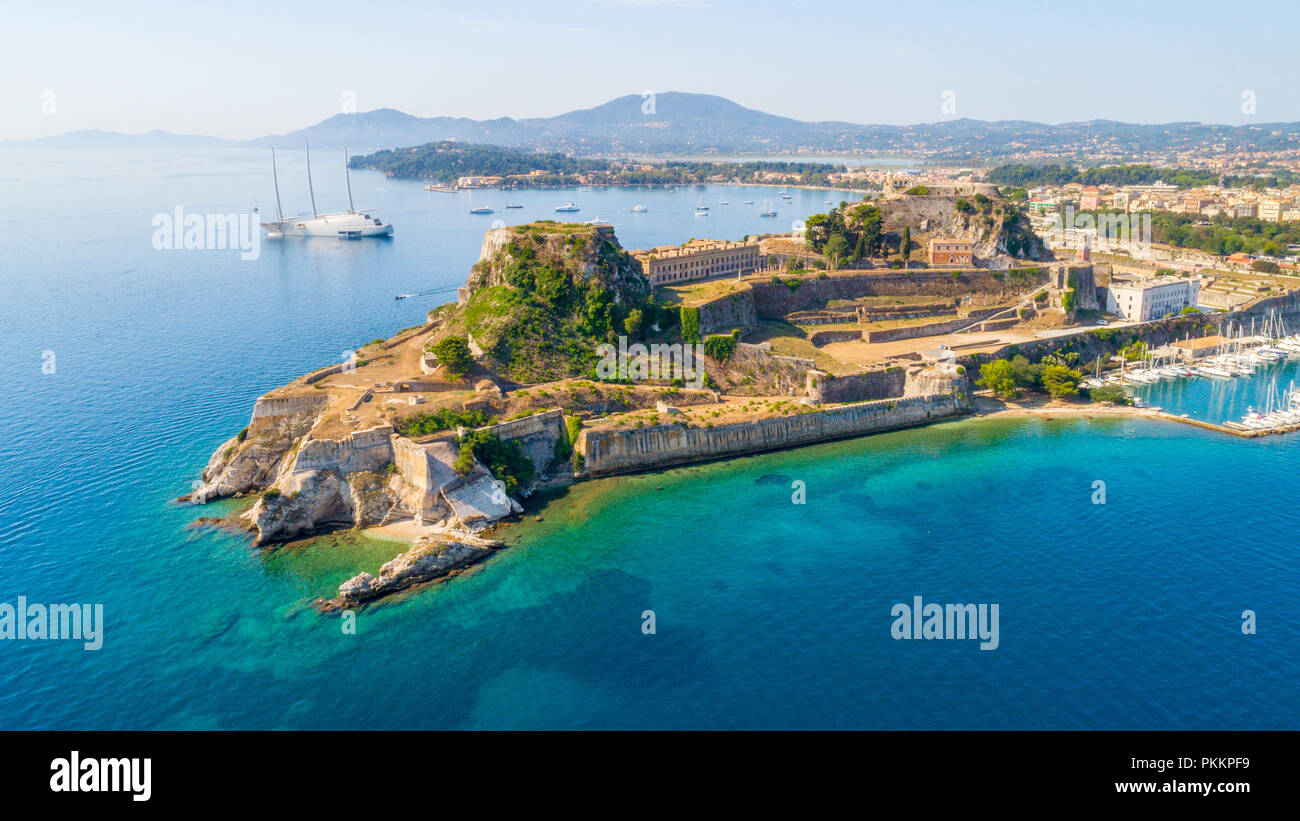 Hellenic temple and old castle at Corfu, Ionian Islands, Greece Stock ...