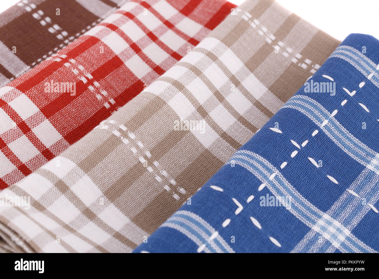 Colorful kitchen towels on white background Stock Photo - Alamy
