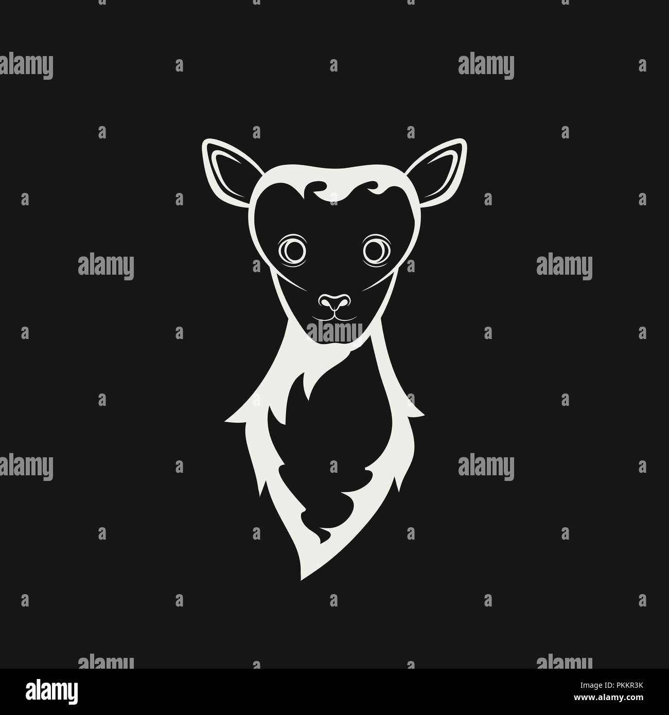 Head of a young sheep. Drawing on a black background. Vector ...