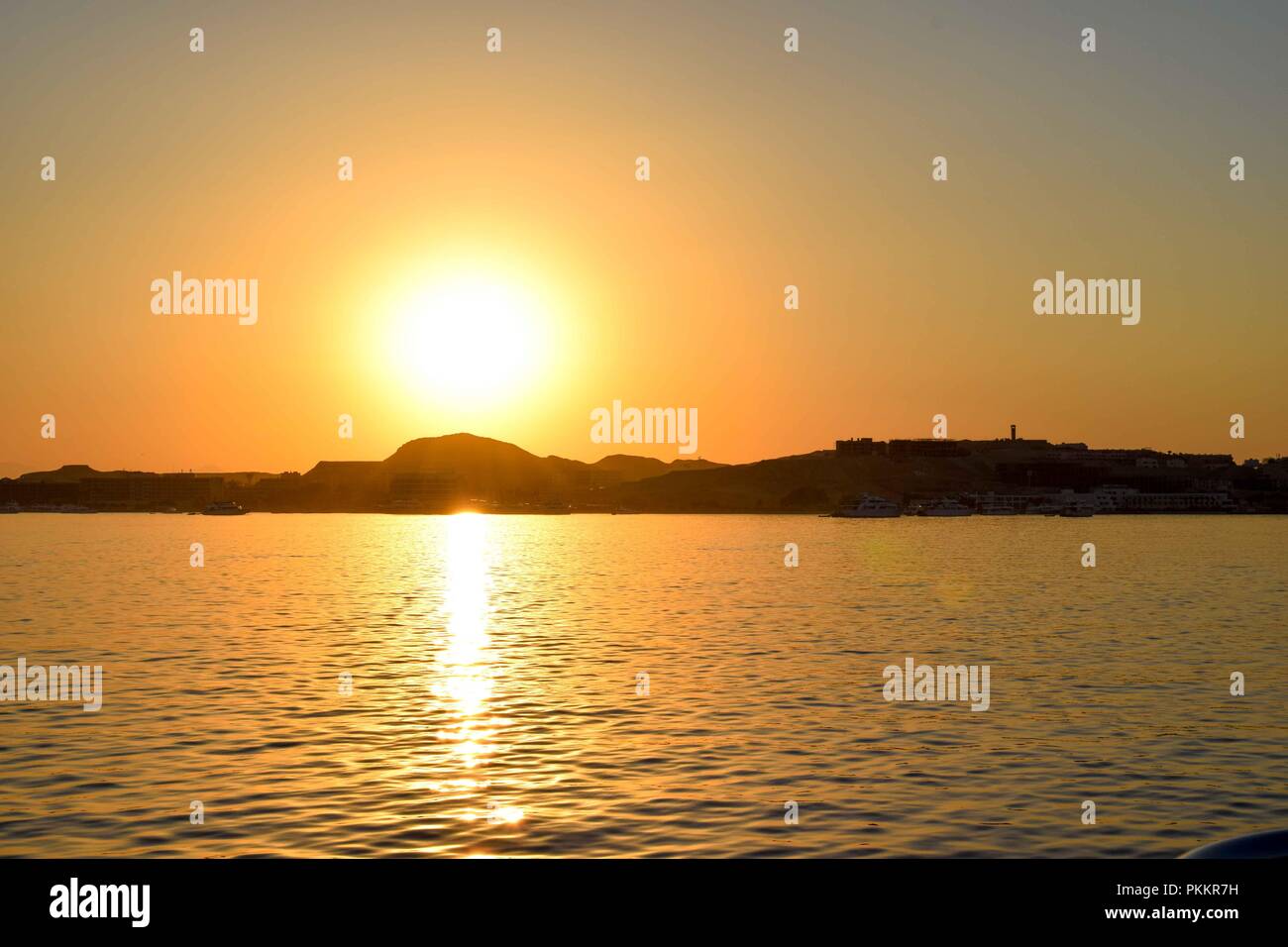 Sunset over hurghada, red sea, Egypt, sunset in front of the ocean over ...