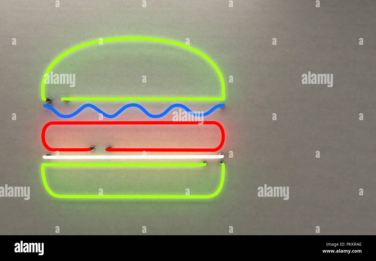 glowing neon light burger. 3d rendering Stock Photo - Alamy