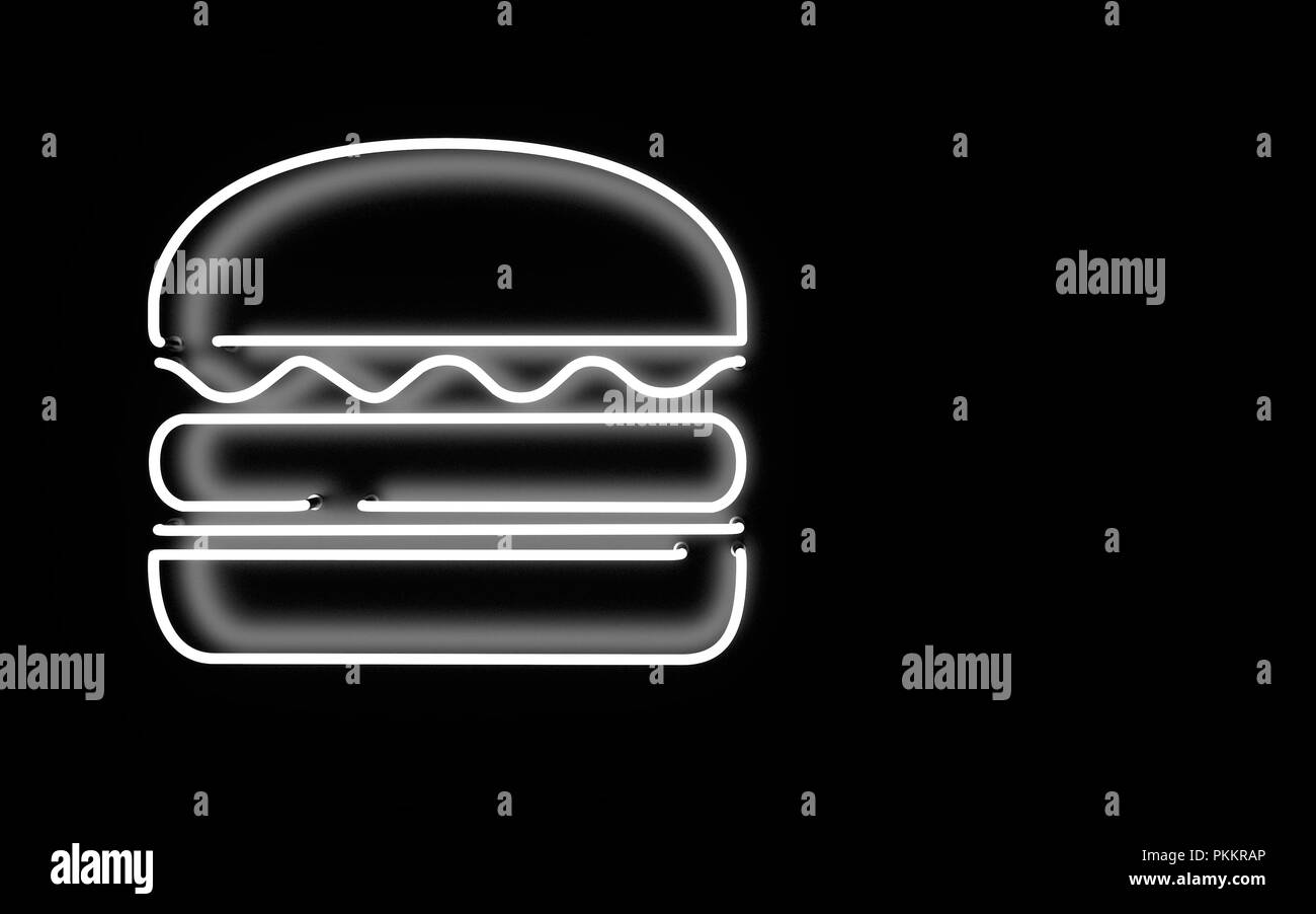 glowing neon light burger. 3d rendering on black background Stock Photo ...
