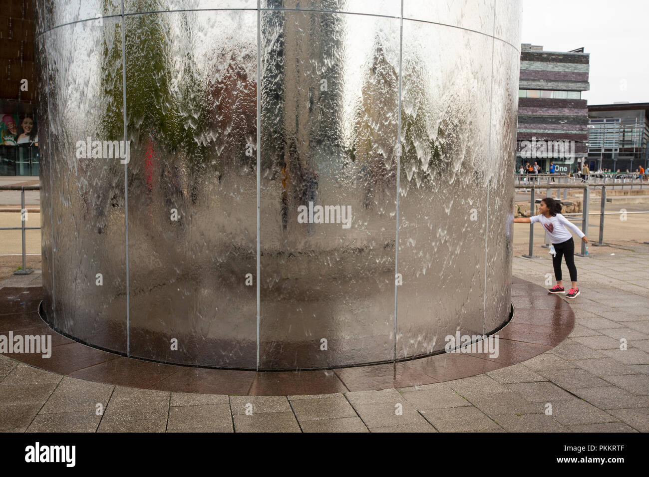A water feature outside the Welsh National Opera, Cardiff Bay, Wales ...