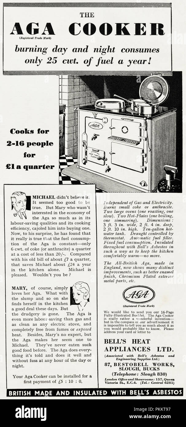 1930s old vintage original advert advertising Aga cooker insulated with ...