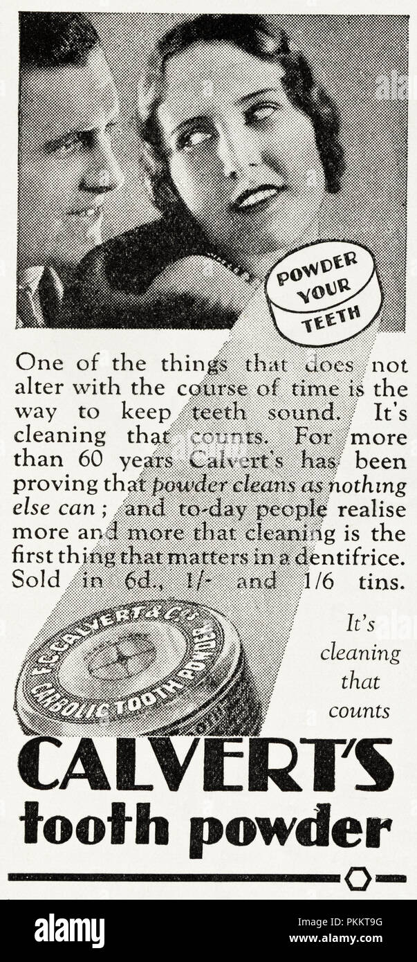 1930s old vintage original advert advertising Calvert's carbolic tooth ...