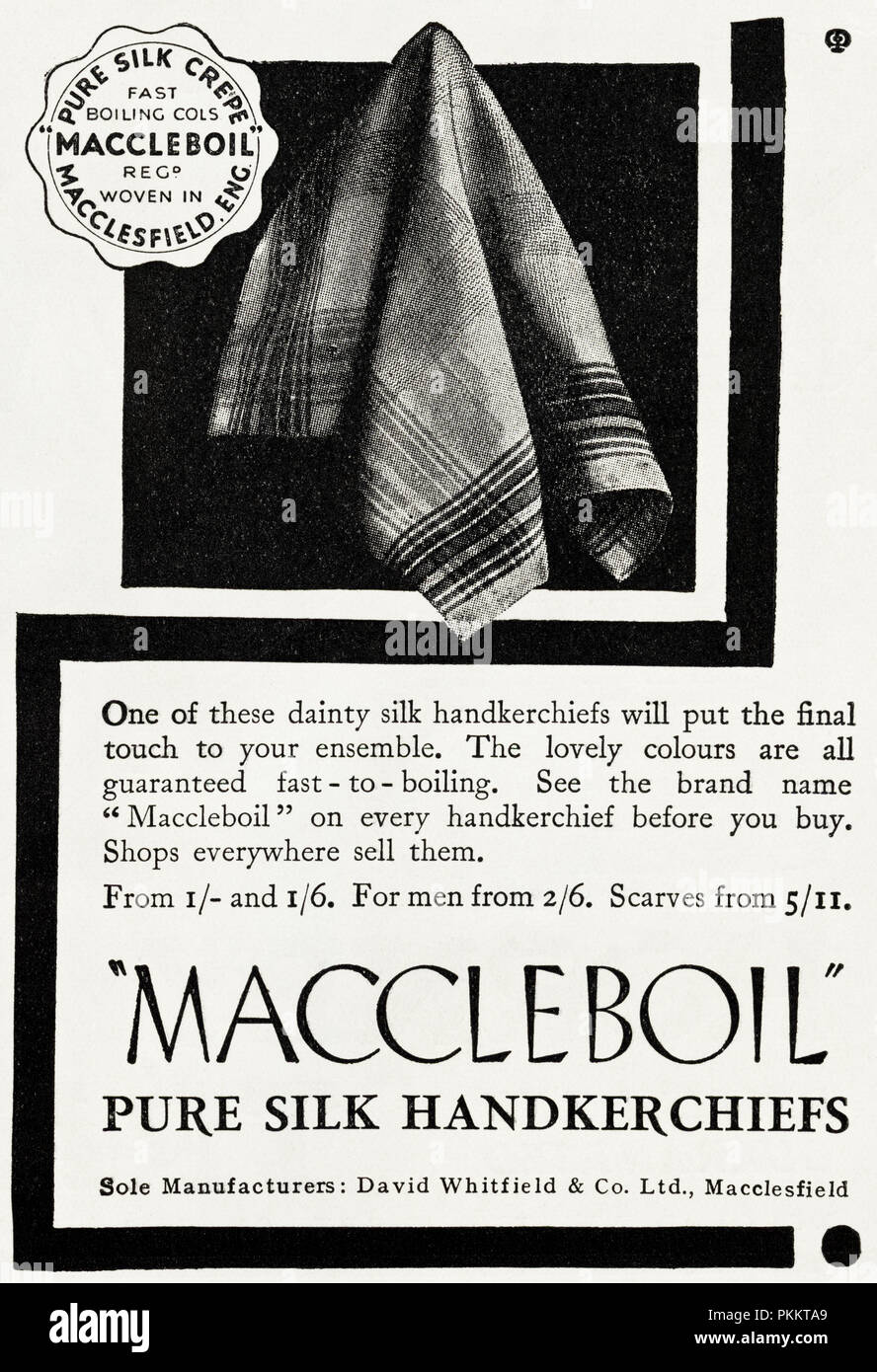 1930s old vintage original advert advertising Maccleboil pure silk ...