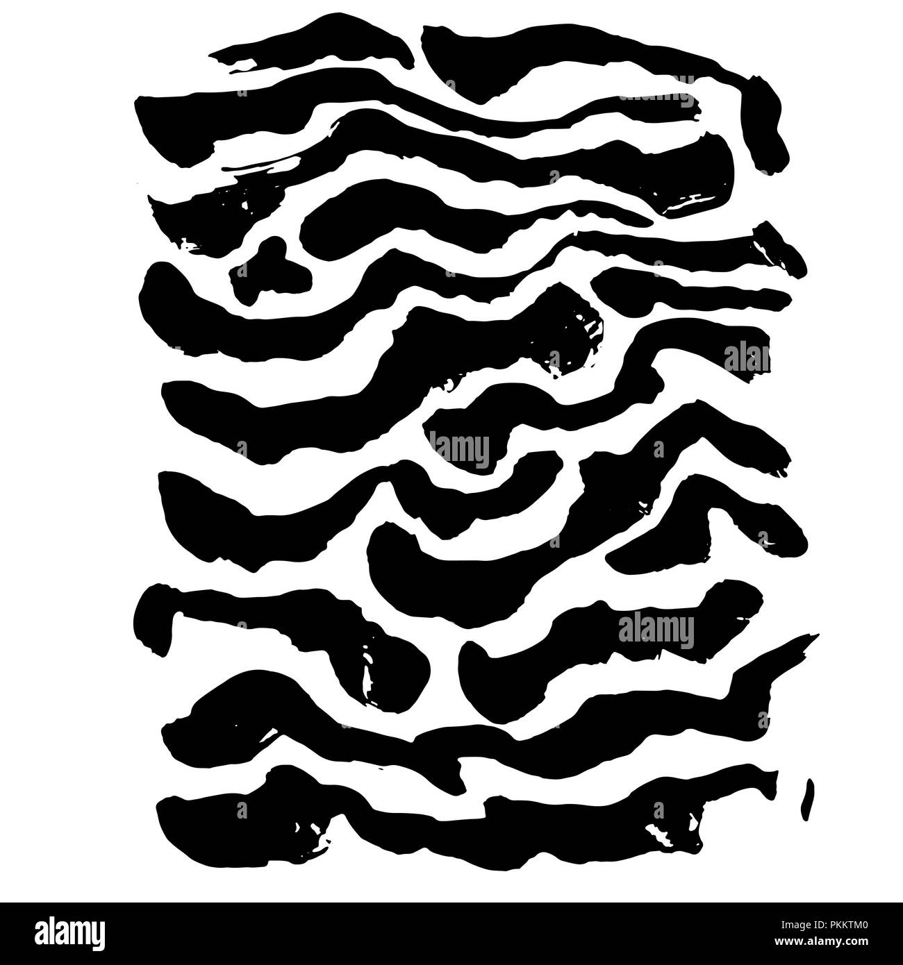 Brush painted wave pattern. Black and white stripes grunge background ...
