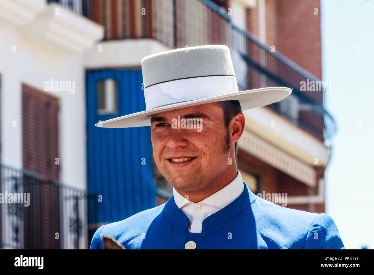Arroyo de la Miel, Spain - 17th June 2018: Man on horseback wearing a ...