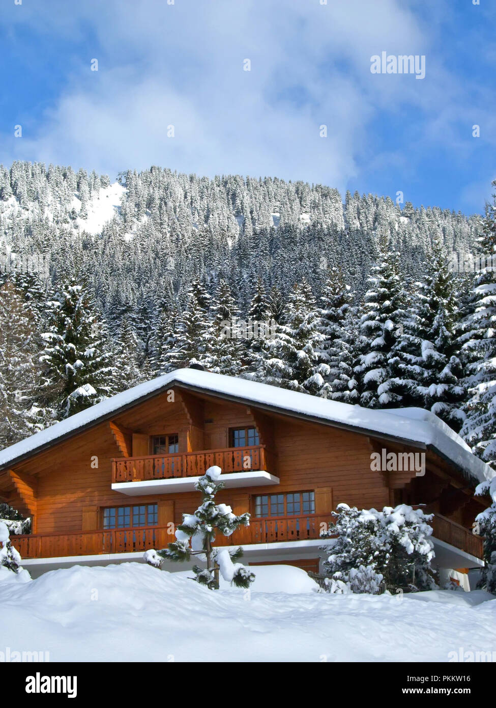 Wooden cottage in Swiss Alps Stock Photo - Alamy