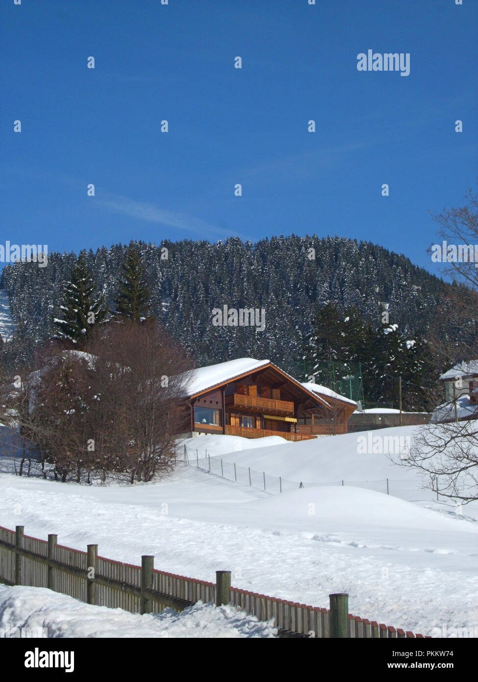 Wooden cottage in Swiss Alps Stock Photo - Alamy