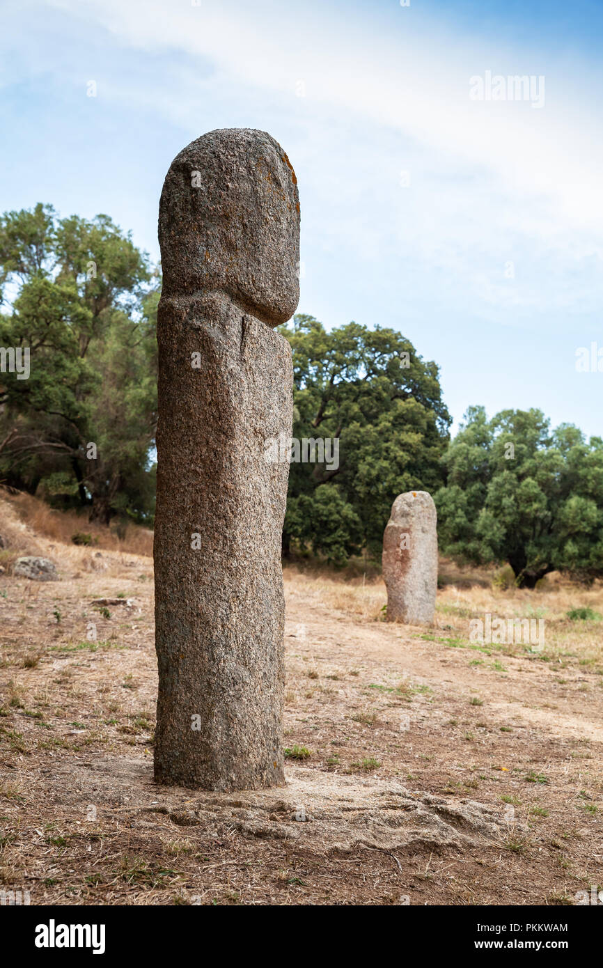 Prehistoric stone statues in Filitosa. It is a megalithic site in ...