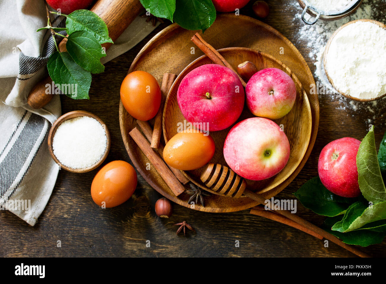 Autumn cooking background. Apple baking concept. Fresh red apples and ...