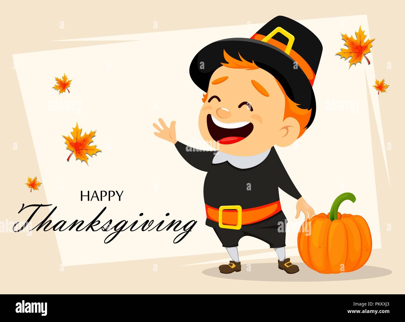 Thanksgiving greeting card with Canadian man standing near pumpkin and ...