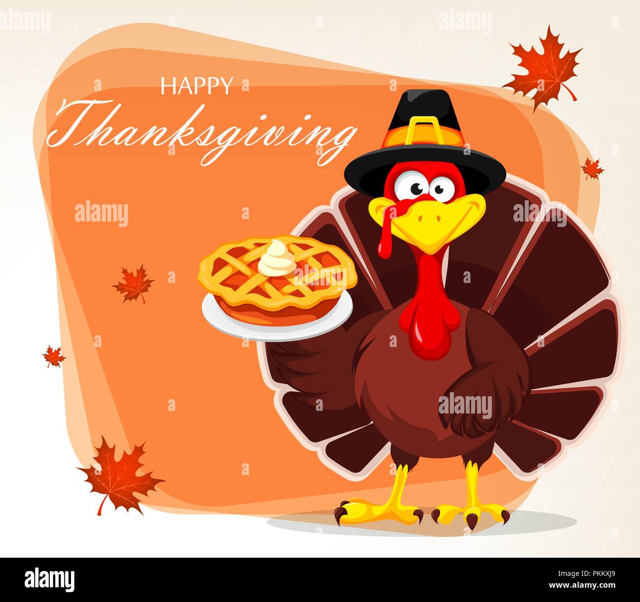 Thanksgiving greeting card with a turkey bird wearing a Pilgrim hat and ...