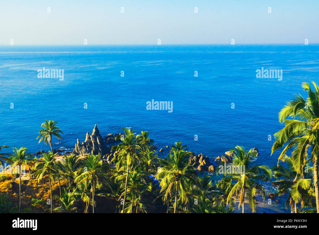 A view of the tropical landscape from above the coastal aerial view ...
