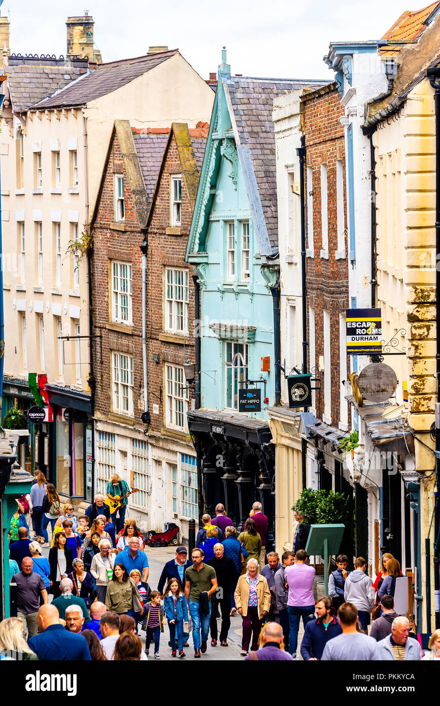Durham city centre historic architecture and street scene along Elvet ...