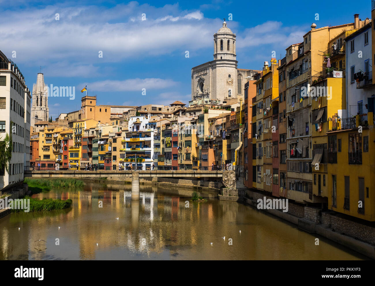 Colourful houses in Barri Vell, the name given to the Girona's old ...