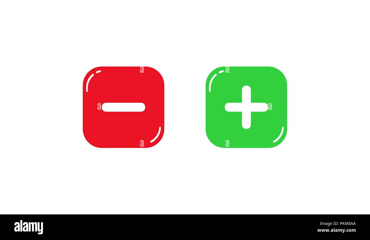 Green and red square buttons with plus and minus signs Stock Vector ...